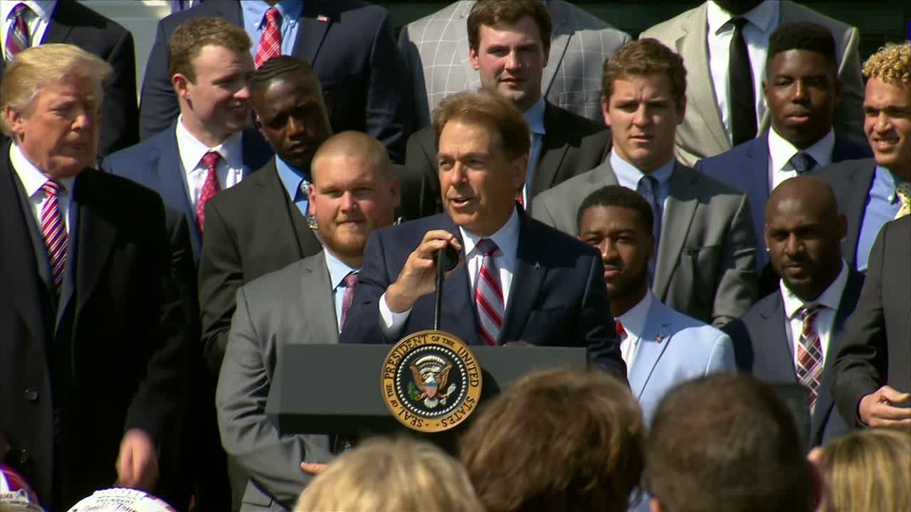 Saban, Alabama celebrate at White House - ESPN Video