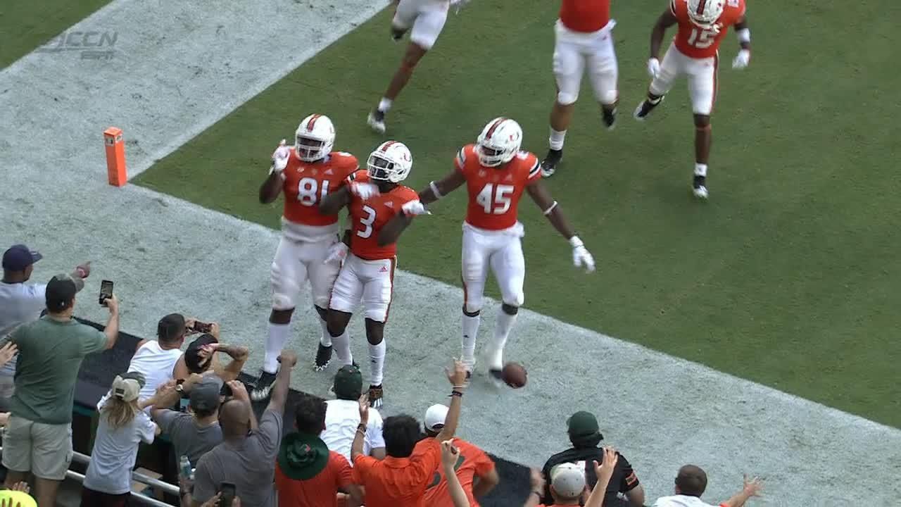 Miami's Frierson celebrates pick-six with AB's signature dance - ESPN Video