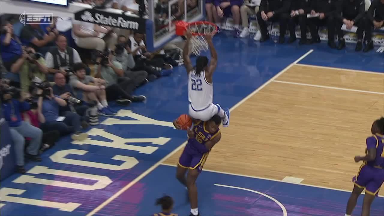 Cason Wallace hangs on the rim after powerful two-handed slam - ESPN Video