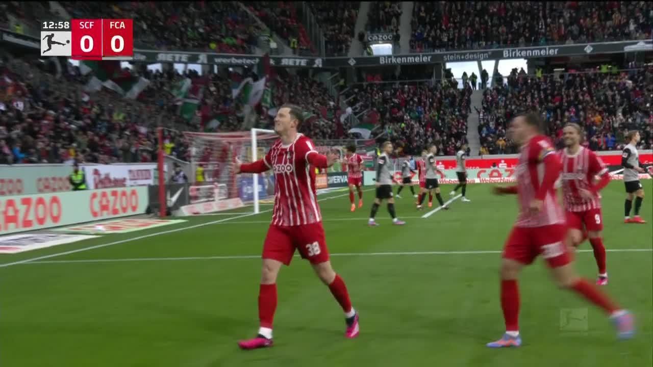 Michael Gregoritsch goal 13th minute SC Freiburg 1-0 FC Augsburg - ESPN ...