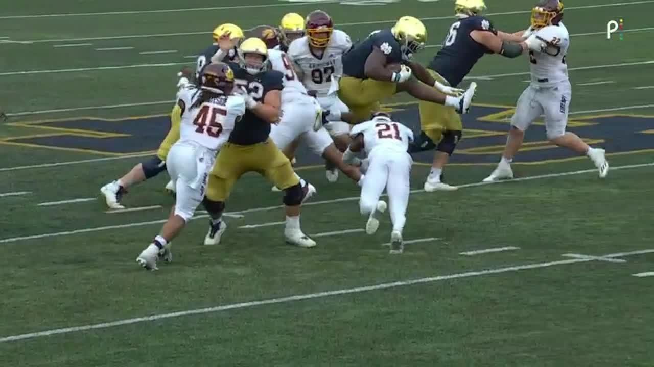 Audric Estime hurdles defender on an impressive rush - ESPN Video