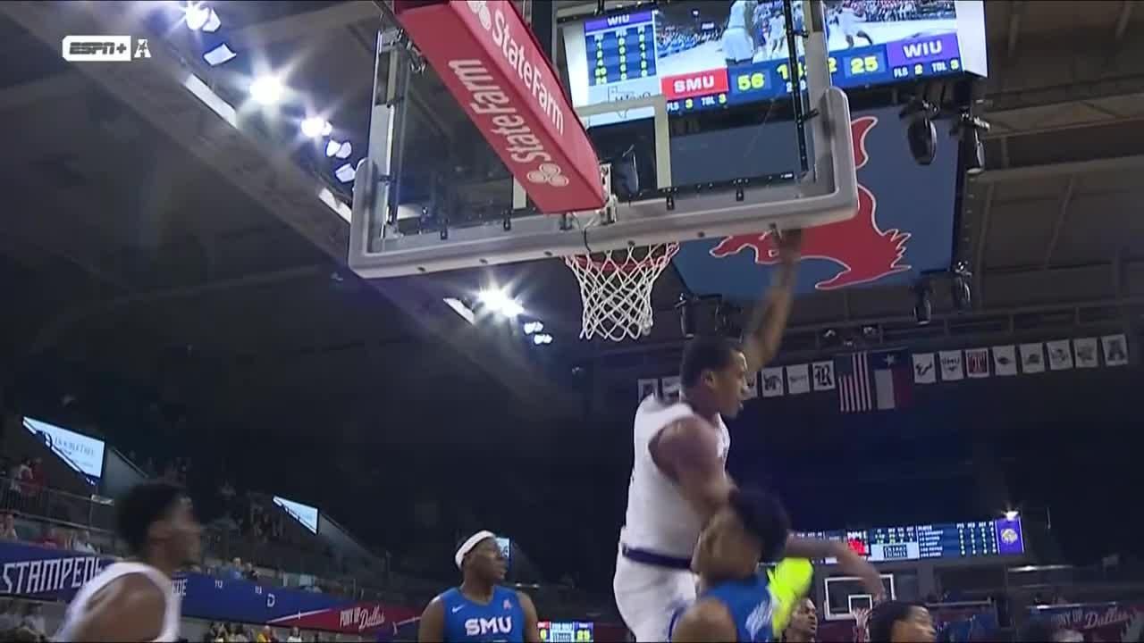 Jesiah West with the massive swat at the rim - ESPN Video