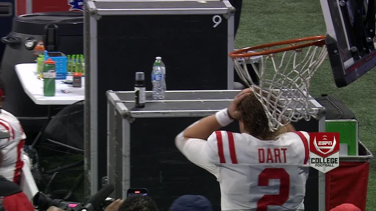 Jaxson Dart misses celebratory dunk after scoring TD - ESPN Video