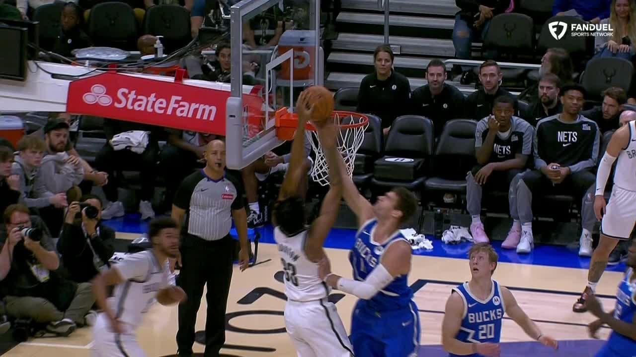 Brook Lopez with the massive block at the rim - ESPN Video