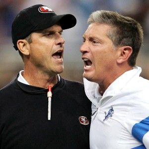 San Francisco 49ers' Jim Harbaugh, Detroit Lions' Jim Schwartz ...