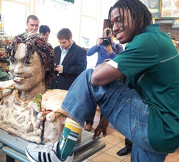 Subway unveils RG3 statue made of chicken - ESPN - Trending - ESPN ...