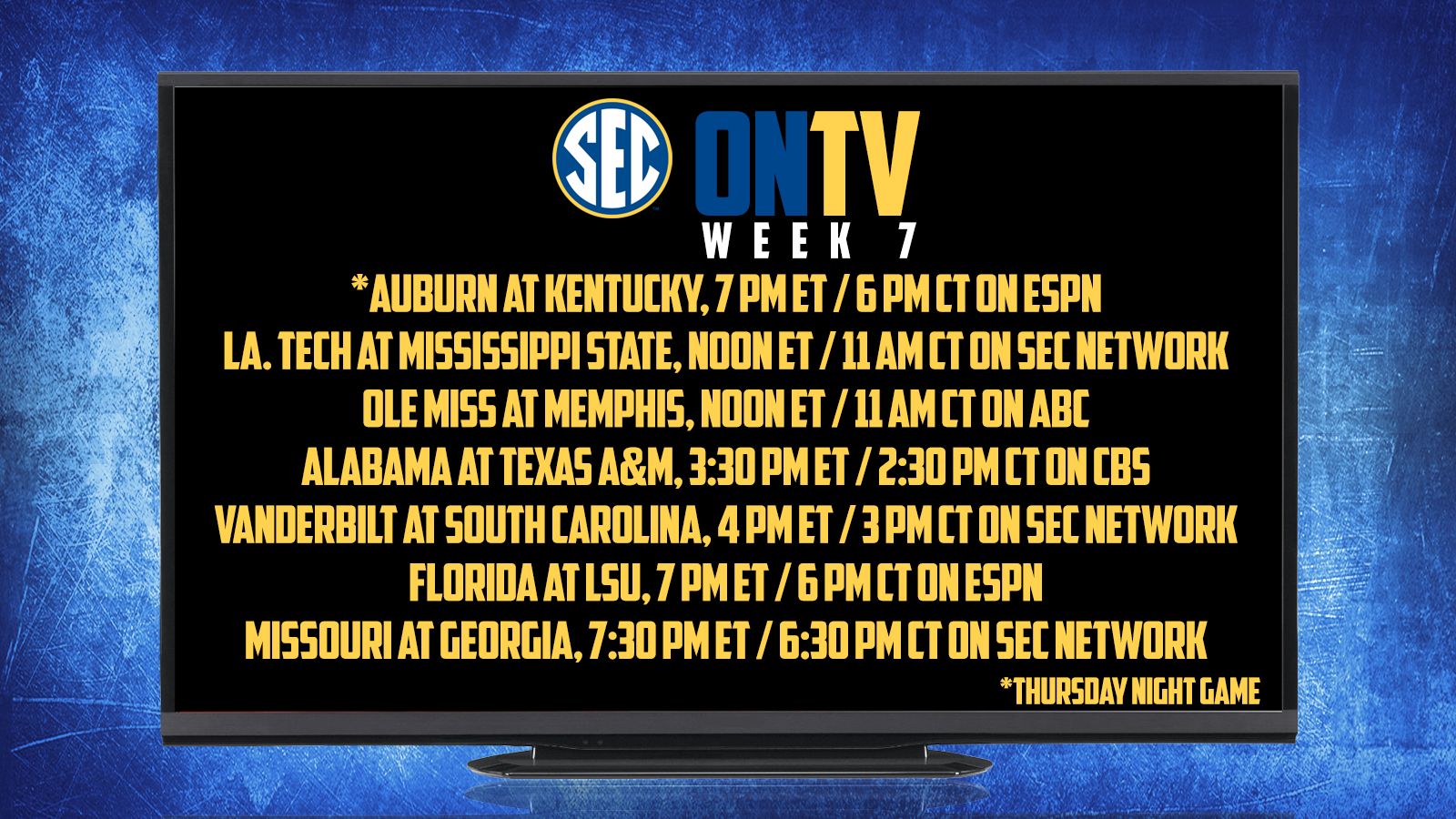 SEC announces Week Seven TV Schedule
