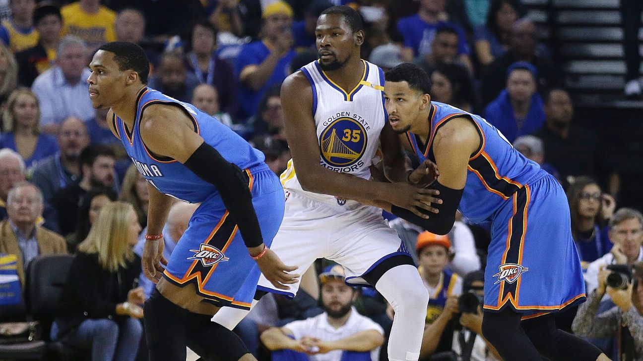 KD's masterpiece steals show in Warriors' rout of Westbrook, Thunder ...