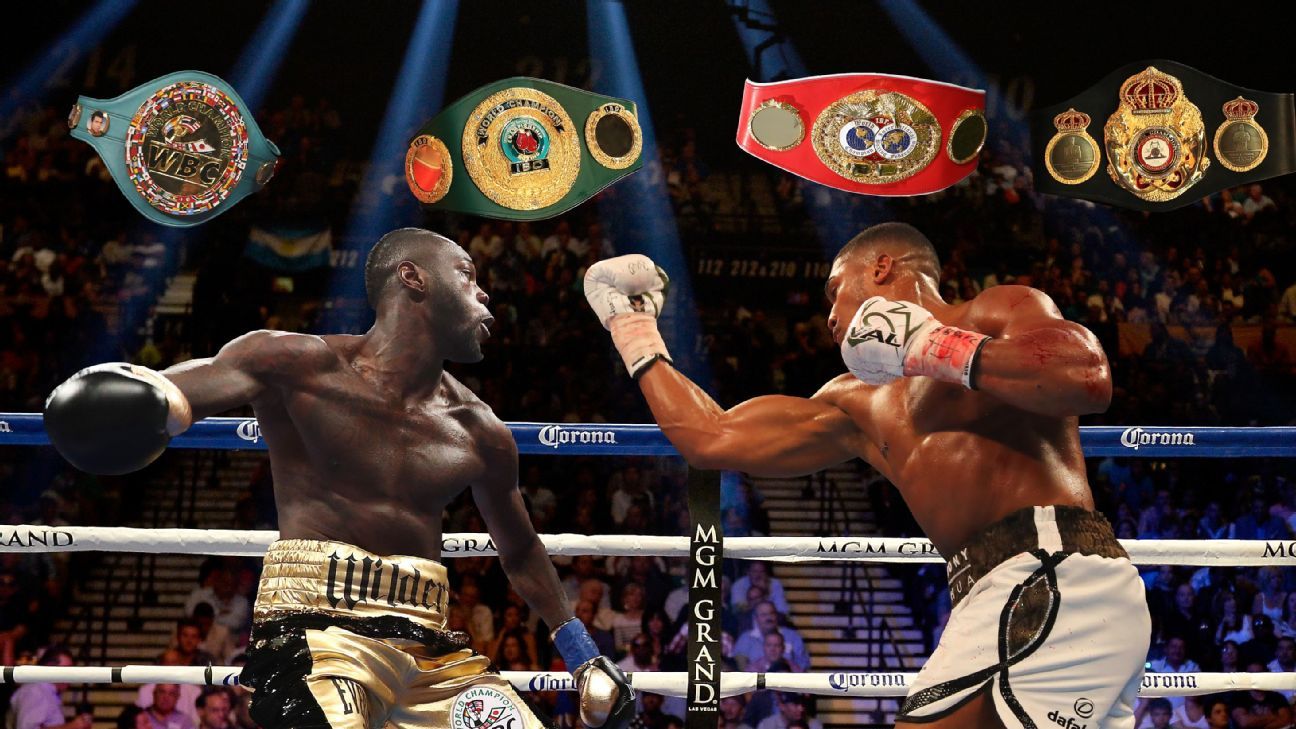 Deontay Wilder IBF WBA Anthony Joshua WBO Joseph Parker walk away equal ...