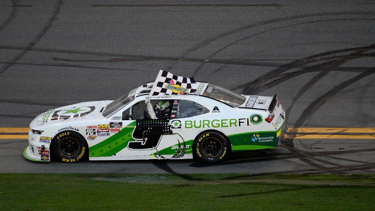Tyler Reddick inches past Elliott Sadler for five-overtime NASCAR ...