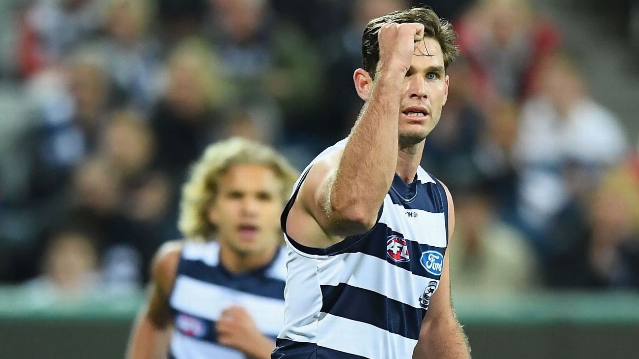 AFL Geelong Tom Hawkins stars as Cats win thriller over Melbourne ...
