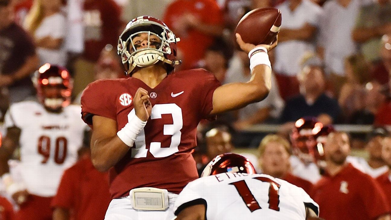 Tua Tagovailoa starts over Jalen Hurts at quarterback for Alabama Crimson Tide vs. Louisville ...