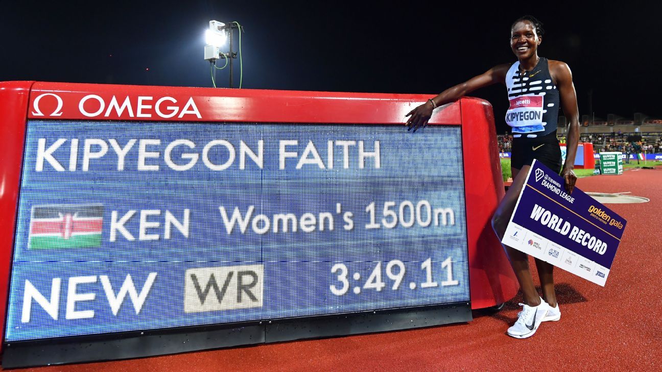 Faith Kipyegon Sets World Record In Womens 1 500 Meters Espn