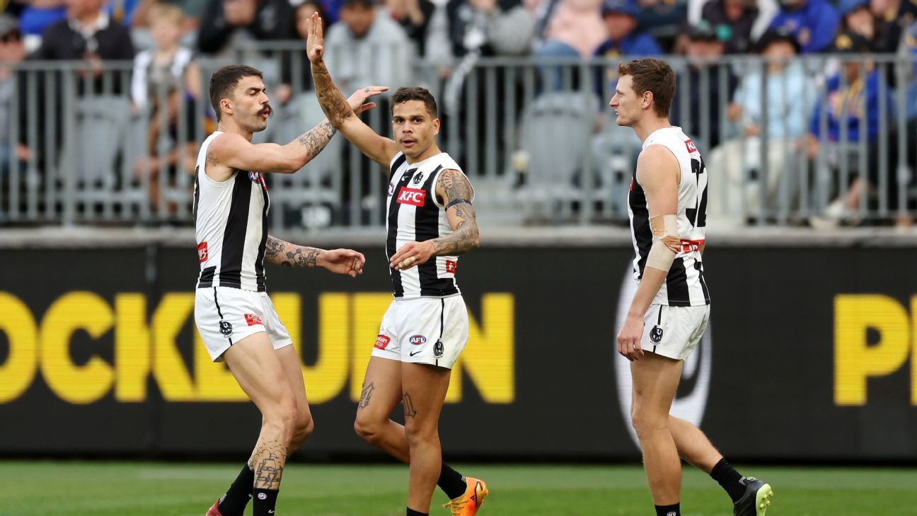 AFL Round 12 Late blitz lifts Magpies to big win over improved Eagles ...
