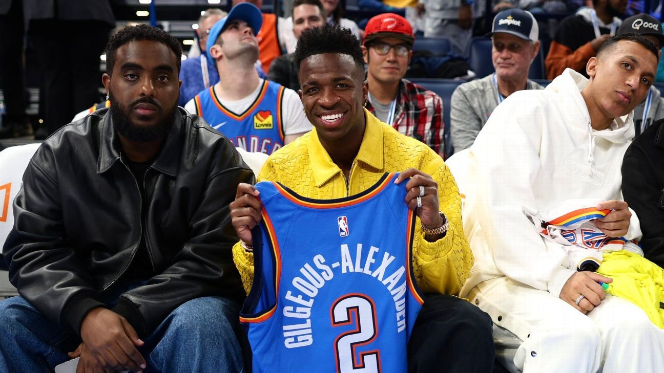 Vinicius Jr. assiste Thunder x Clippers pela NBA e mostra camisa de ...