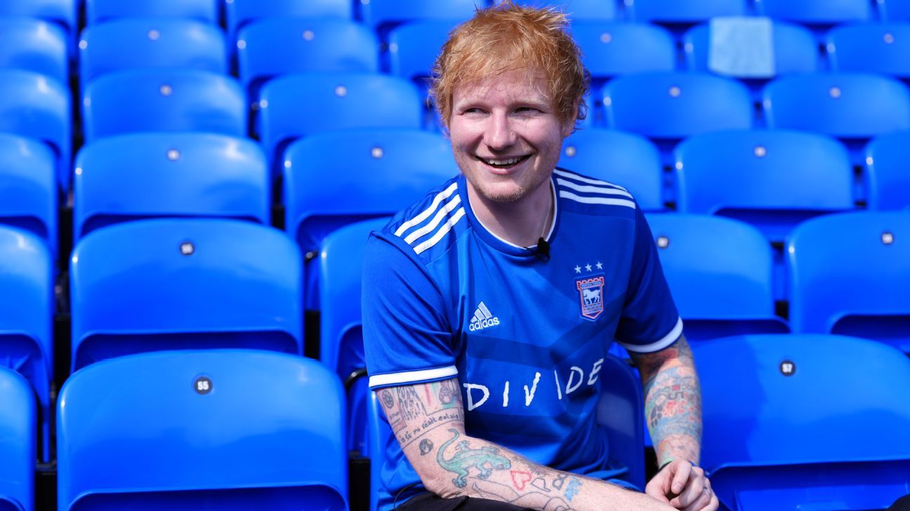 Ed Sheeran at Ipswich's Premier League return vs Liverpool - ESPN