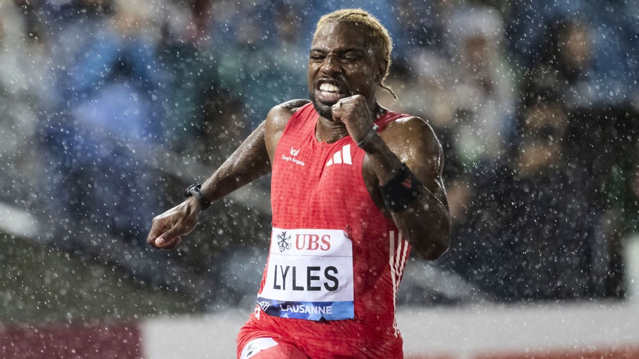 Lyles loses to Seville in rain-soaked 100m in Lausanne - ESPN