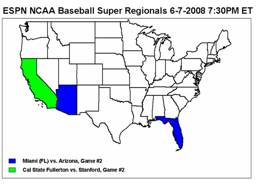 ESPN/ESPN2 Super Regionals coverage maps: June 7-9 - ESPN