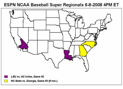 ESPN/ESPN2 Super Regionals coverage maps: June 7-9 - ESPN