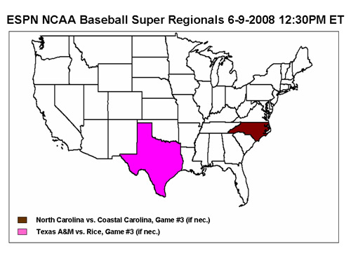 ESPN/ESPN2 Super Regionals coverage maps: June 7-9 - ESPN