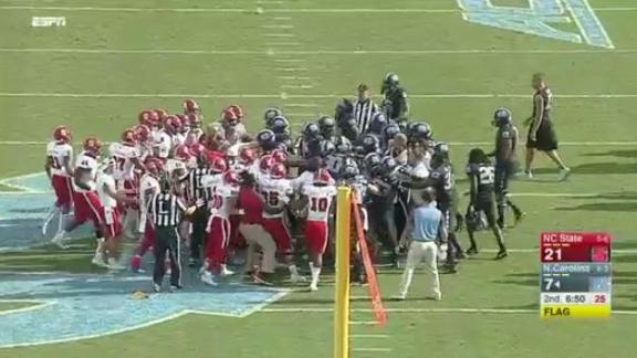 UNC's Jalen Dalton ejected after brawl breaks out vs. NC State - ABC7 ...