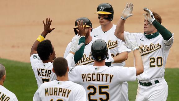 Canha's sacrifice fly lifts A's past Angels in 10 - ABC7 Los Angeles