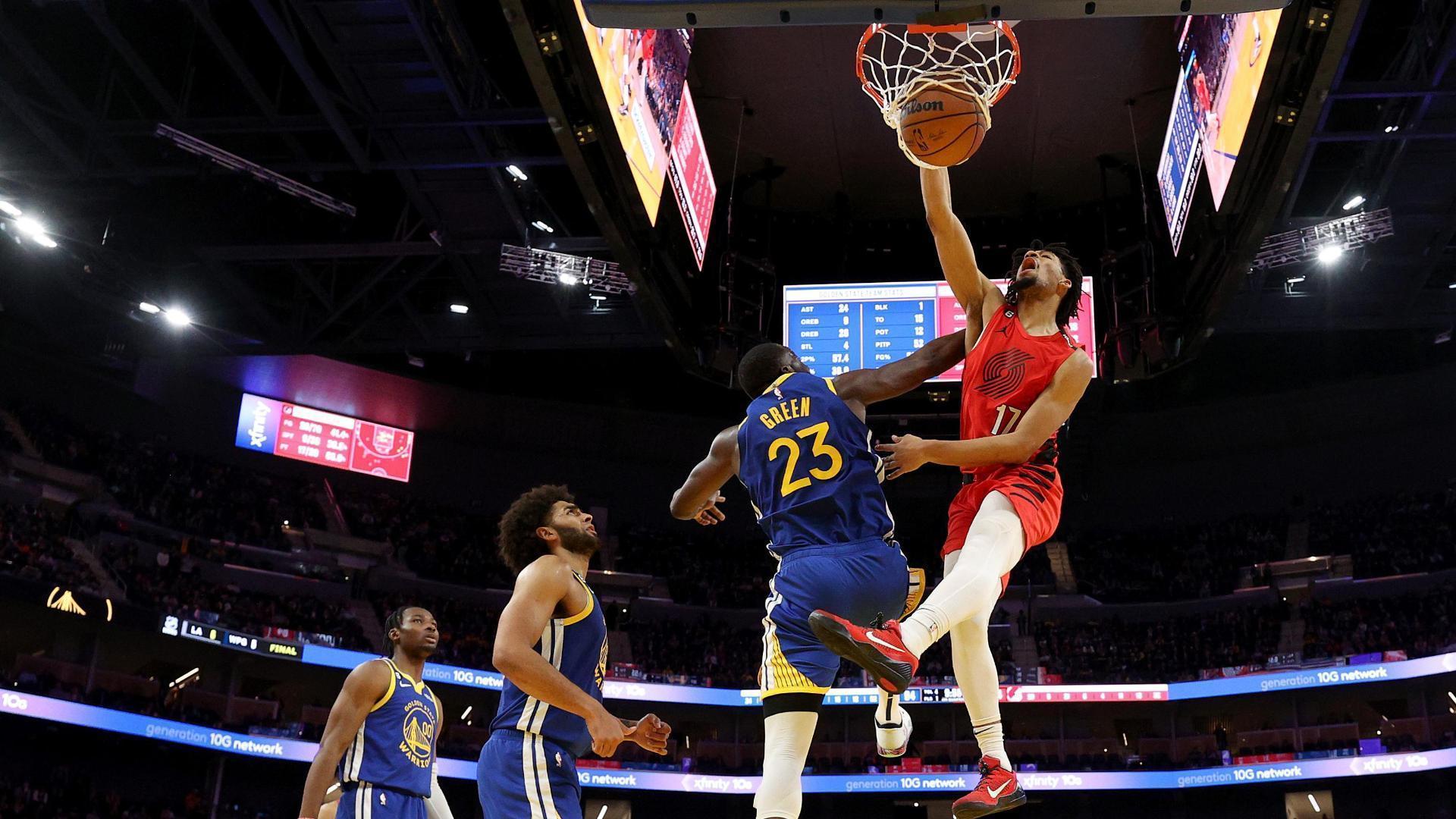 Poole, Thompson rally Warriors back to beat Blazers 123-105 - ABC7 San ...