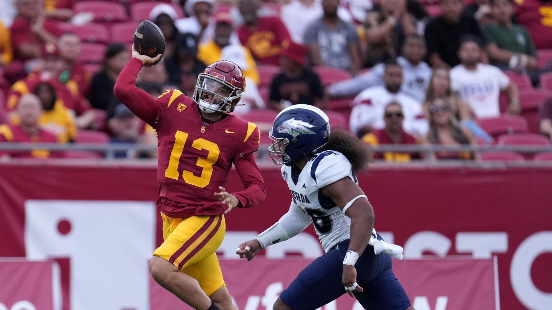 Heisman winner Caleb Williams throws 5 TD passes and No. 6 USC routs Nevada 66-14 - ABC7 Los Angeles