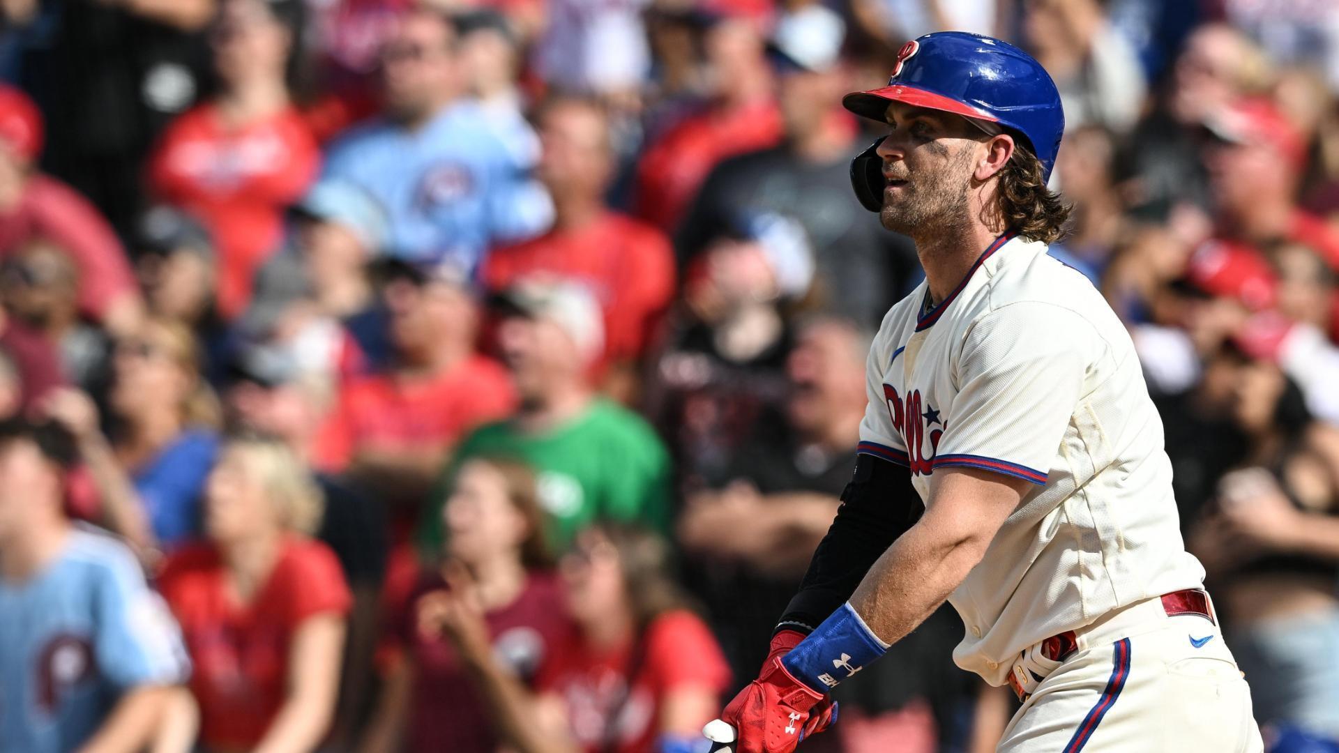 Braves survive Bryce Harper's tying homer in 9th to beat Phillies 10-8 in Game 1 of doubleheader ...
