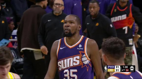 LeBron James keys Lakers' 4th-quarter rally for 100-95 win over Kevin Durant's short-handed Suns ...