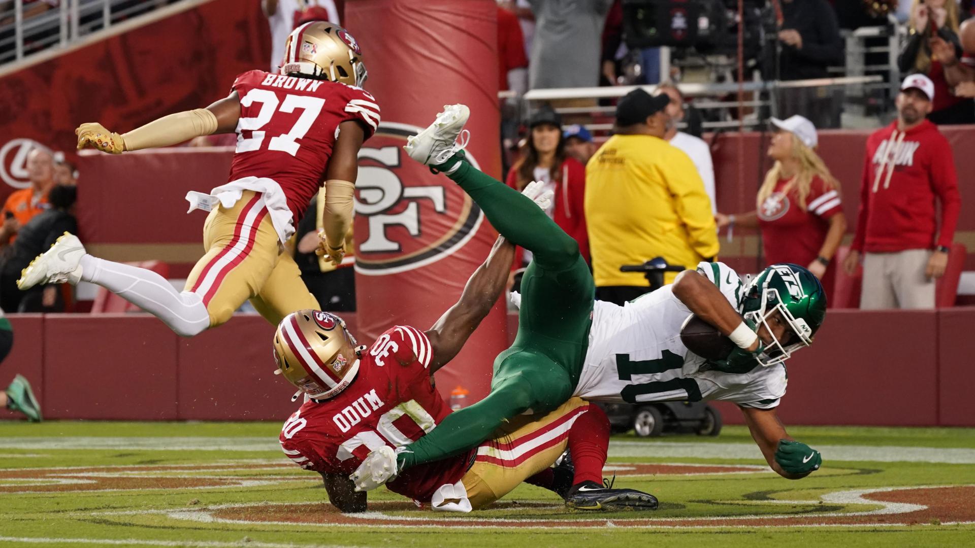 The 49ers spoil Aaron Rodgers' return with a 32-19 win over the Jets ...