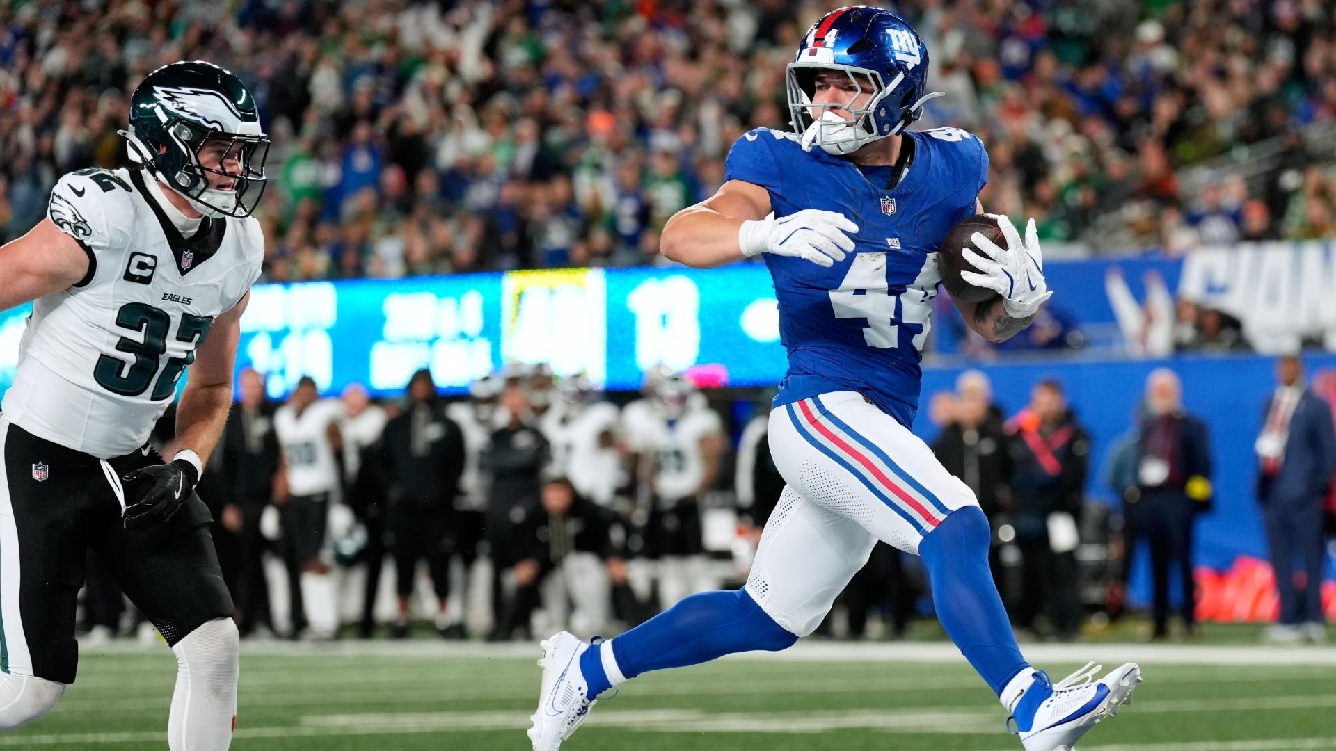 Cam Skattebo runs for 3 TDs and Jaxson Dart shines as the Giants beat the Eagles 34-17 - 6abc ...