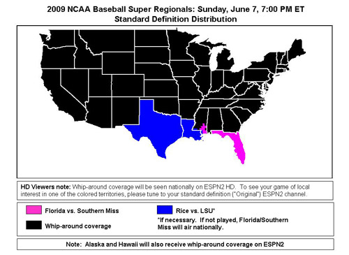 NCAA baseball tournament: ESPN coverage maps, June 6-7 - ESPN