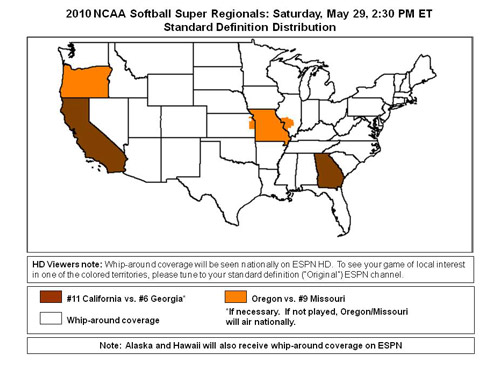 NCAA softball tournament: ESPN coverage maps, May 28-30 - ESPN
