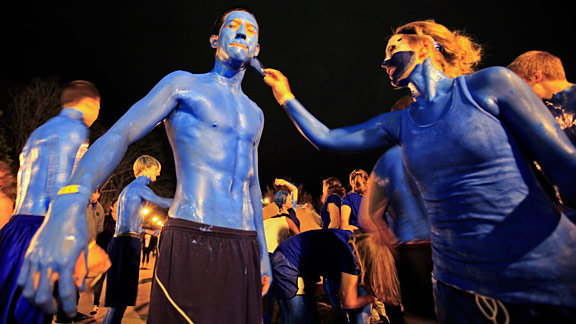 Caption this: Duke students get painted blue before the big Duke-North ...