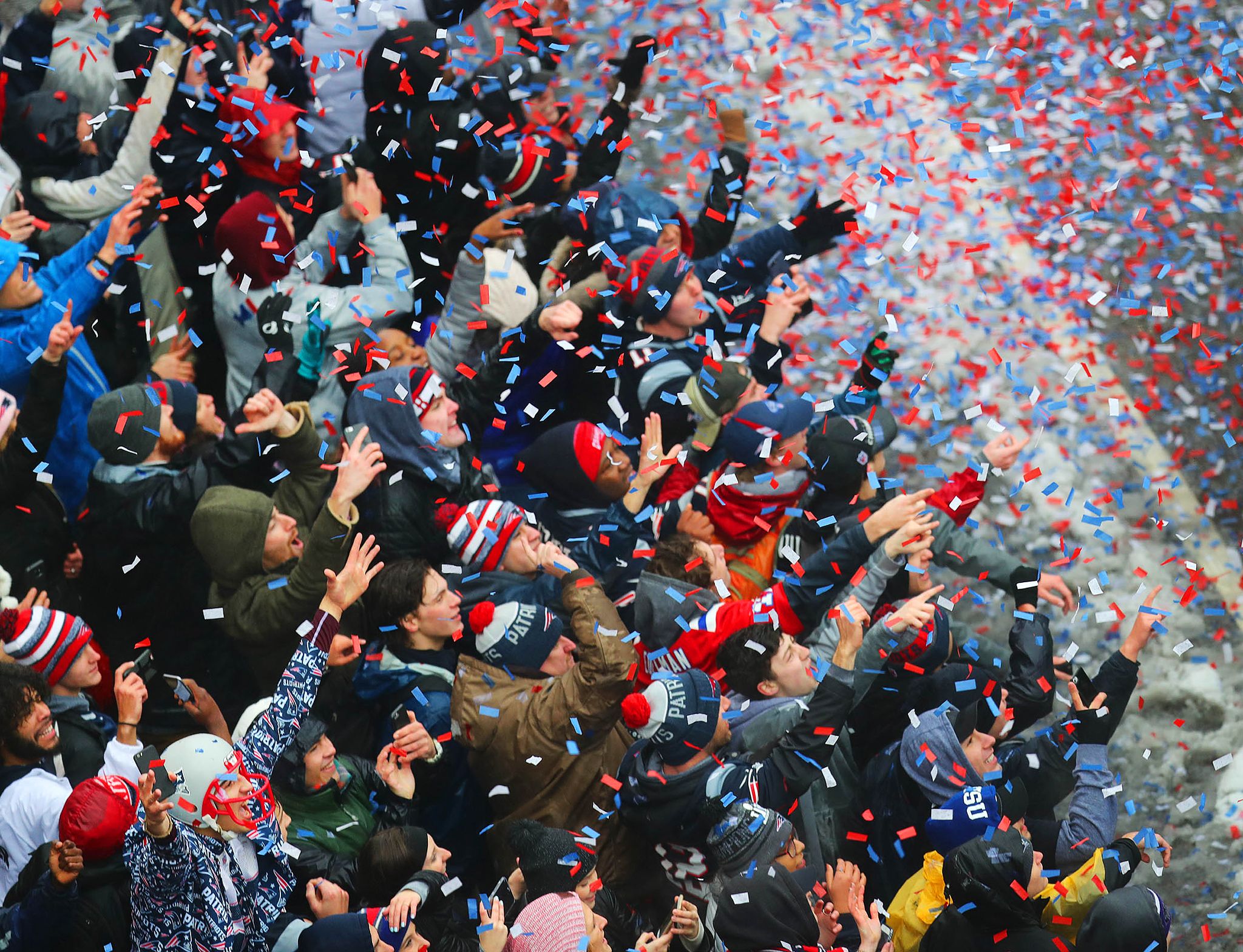 Confetti falls - Patriots Super Bowl victory parade - ESPN