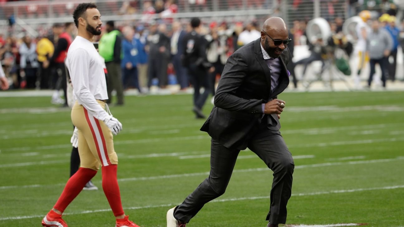 49ers great Jerry Rice catches a TD in a suit before NFC Championship ...