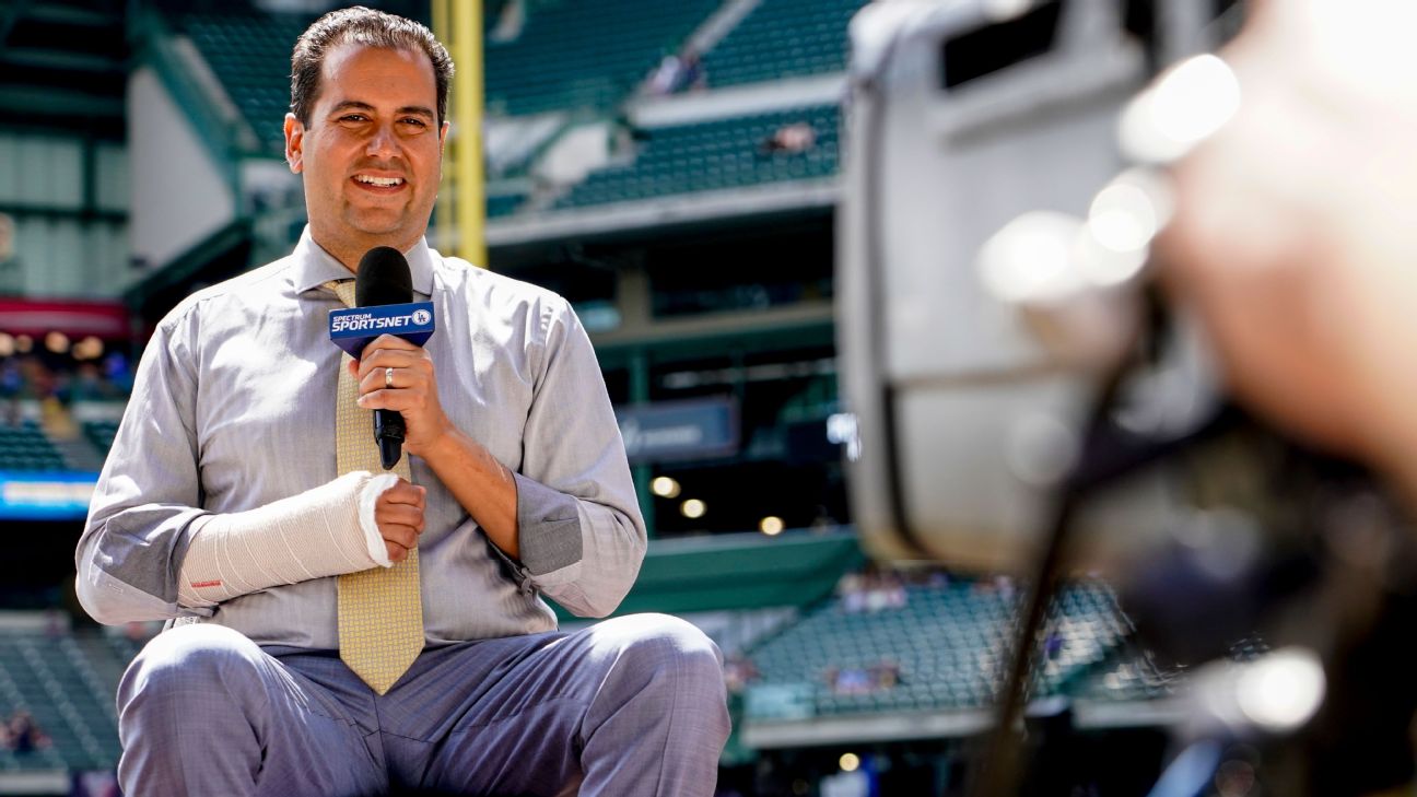 Los Angeles Dodgers TV reporter David Vassegh injured on Bernie Brewer ...