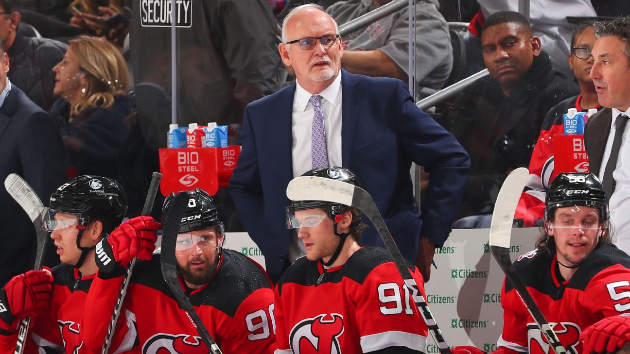 Devils coach Ruff misses 3rd period after hit in face by puck - ABC7 ...