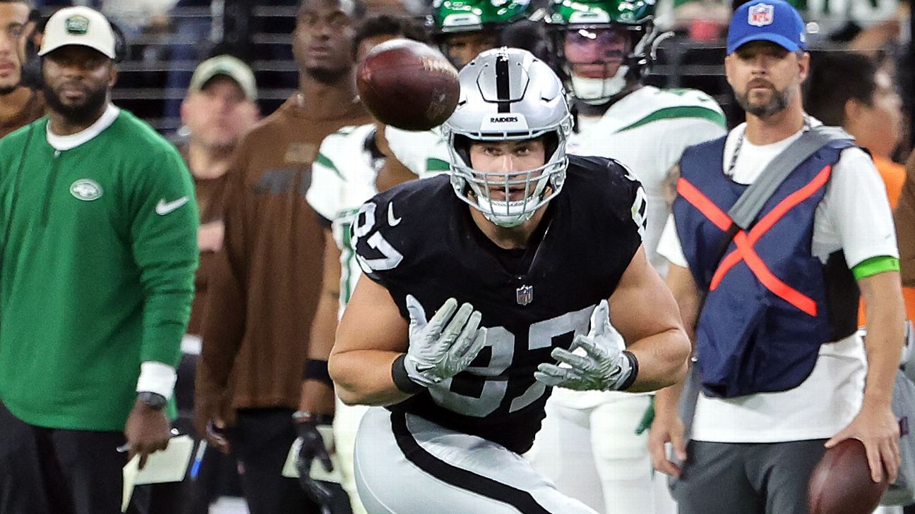 Raiders rookie Michael Mayer elevates for TD grab - ABC7 New York