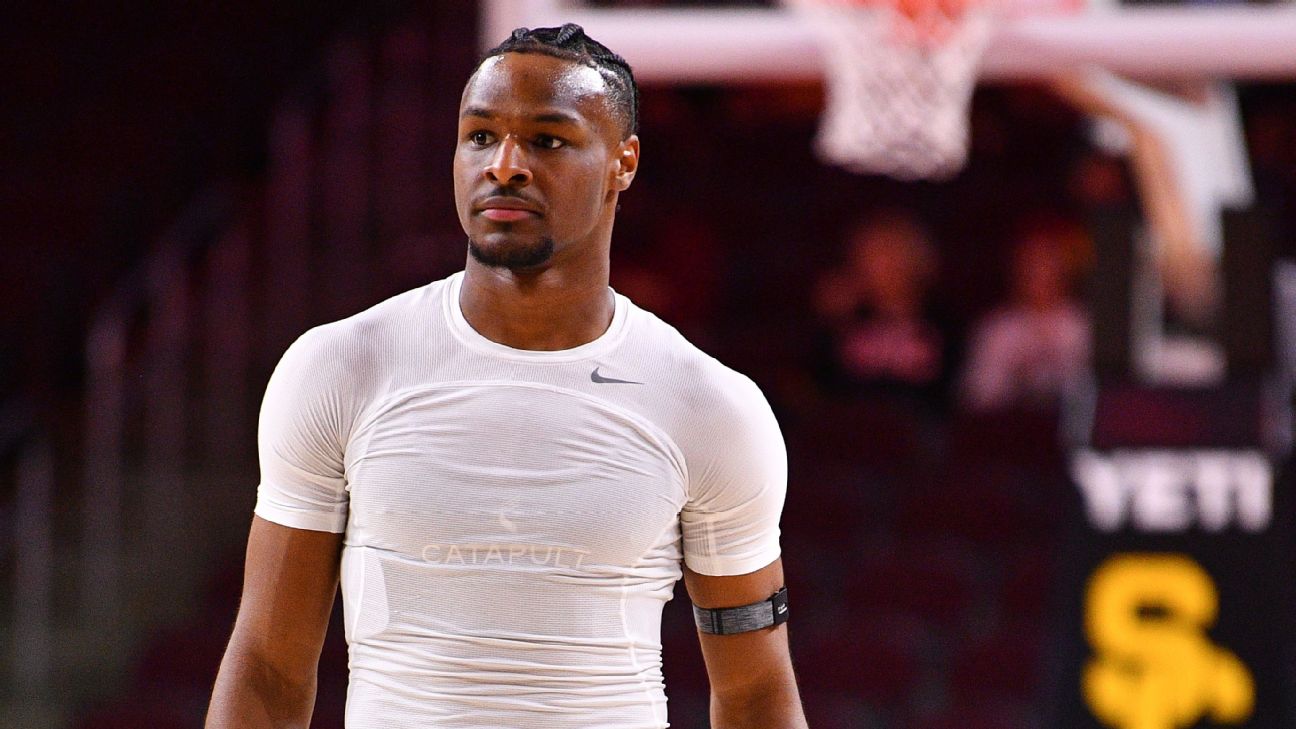 USC's Bronny James takes part in pregame drills as return nears - ABC7 ...