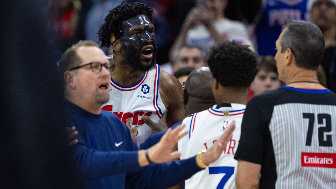 Joel Embiid ejected in chaotic first half of 76ers' win vs. Spurs ...