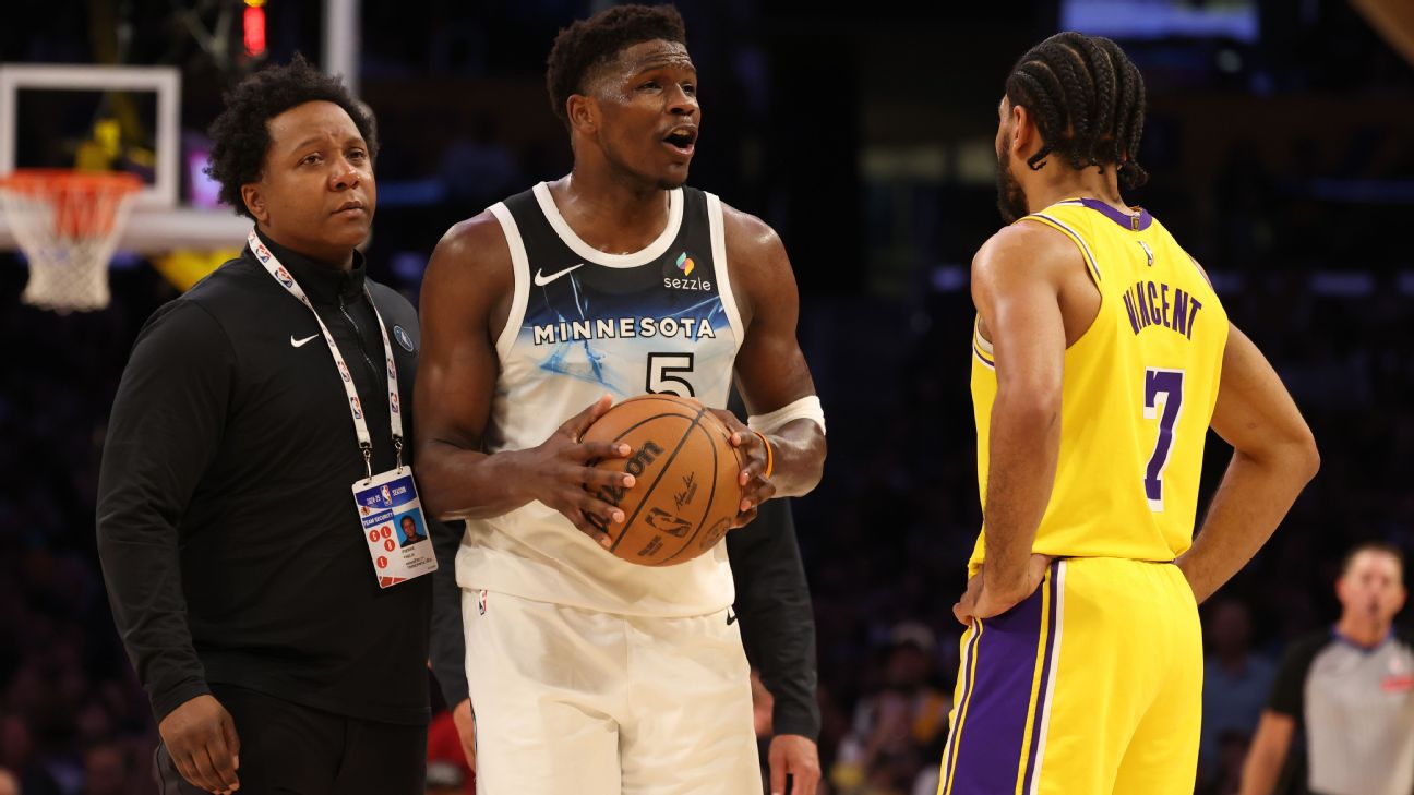 Wolves' Edwards facing suspension after two techs vs. Lakers - ABC7 Los ...