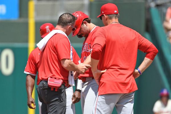 Angels' Nolan Schanuel exits after being hit by pitch on arm - ABC7 Los ...