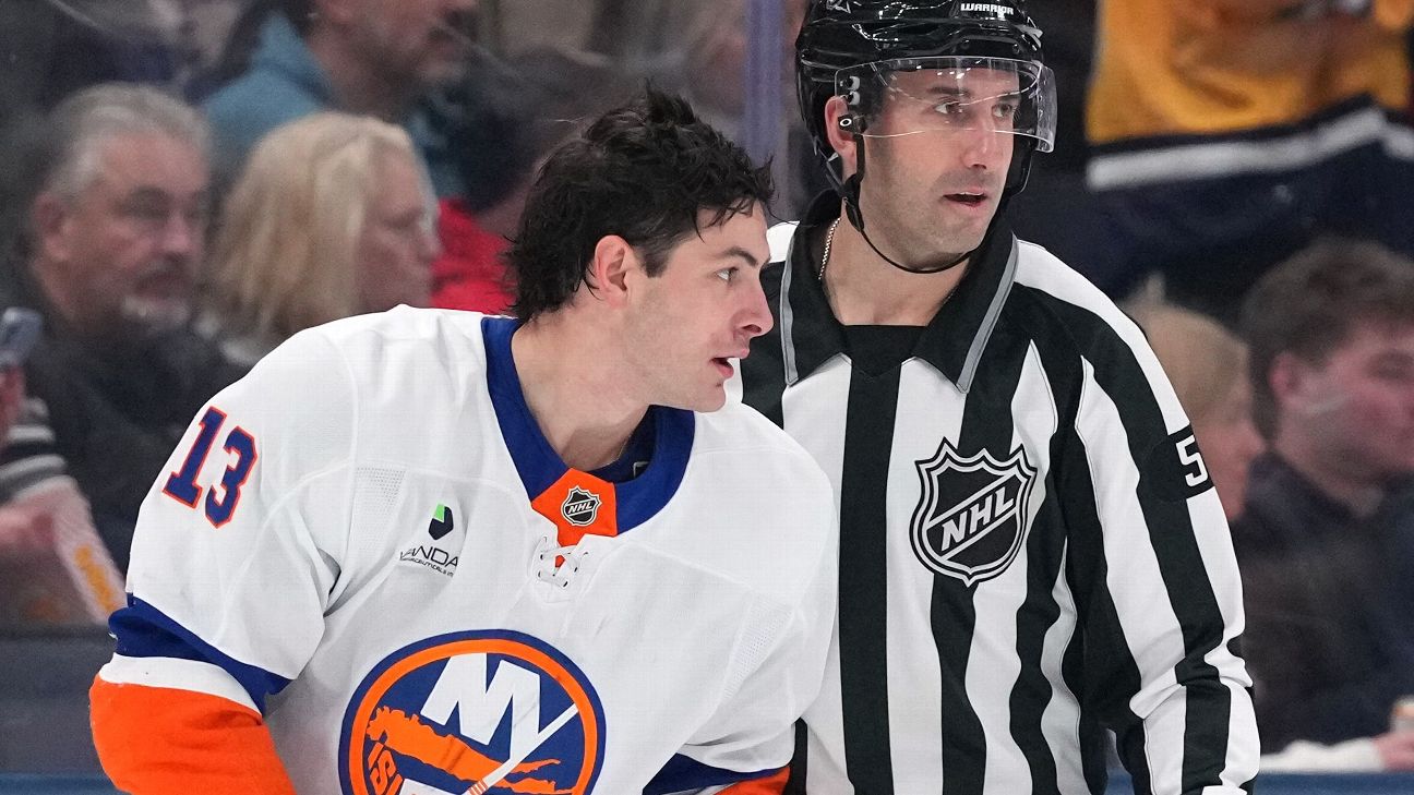 Islanders' Mathew Barzal two-hand chops Blue Jackets' Marchment - ABC7 ...