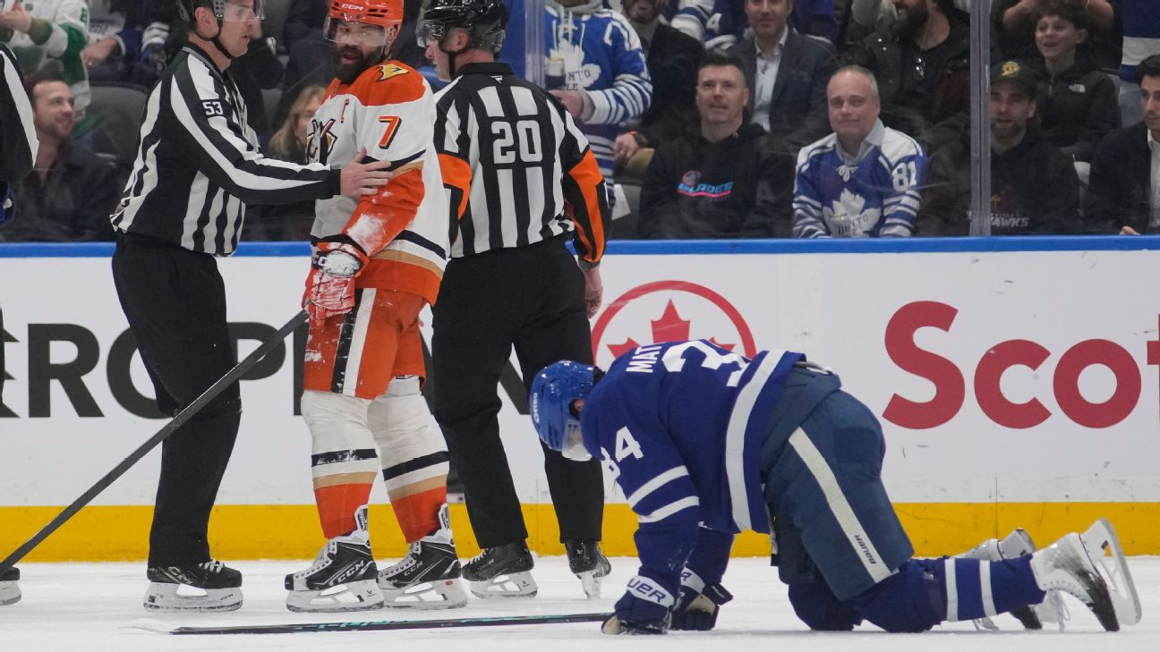 Leafs' Auston Matthews out for season after knee-to-knee hit - ABC7 Los ...
